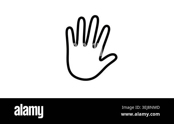 Animated waving hand outline motion graphic. Minimalist black and white ...