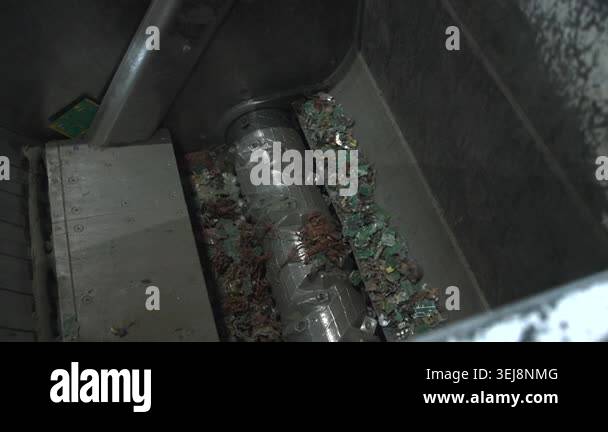 Closeup Electronics Shredder Processing Circuit Boards With Rotating ...