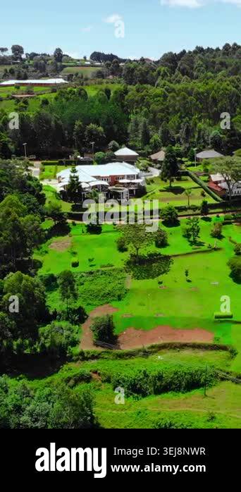 Aerial Manicured Estate With Terraces And Ponds, Formal Beds And ...