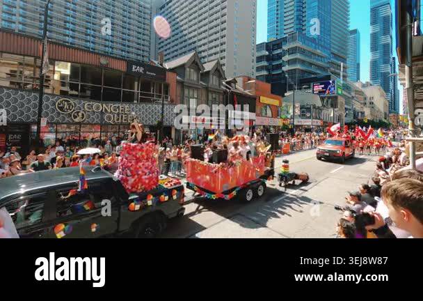 Red Performance Brigade Toronto Multiracial Dancers On Decorated Float ...