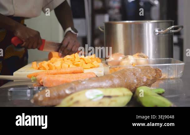 A chef meticulously chops vegetables and prepares ingredients for a ...