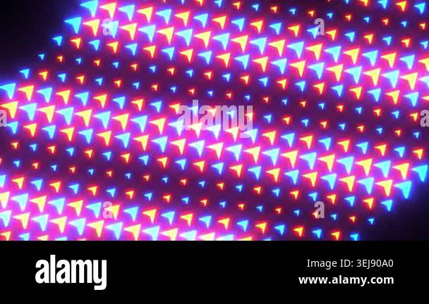 Seamless loop of glowing neon arrows forming a wavy pattern on black ...
