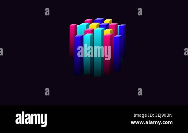 Abstract 3D animation of colorful rectangular bars moving vertically on ...