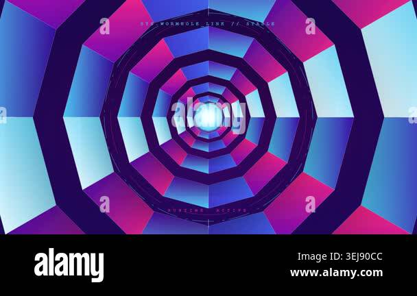 Abstract geometric tunnel loop with neon blue and purple polygon ...