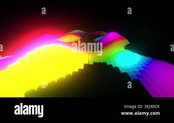 Abstract 3D colorful voxel landscape waving with neon glow effects on ...