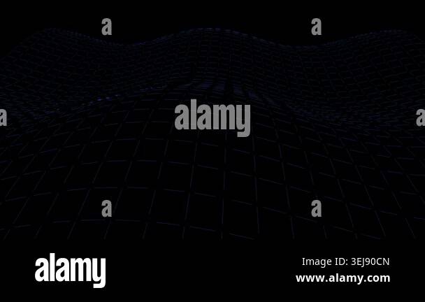 Abstract blue digital wireframe grid wave on a black background ...