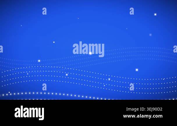 Abstract blue background with flowing white dotted waves and glowing ...