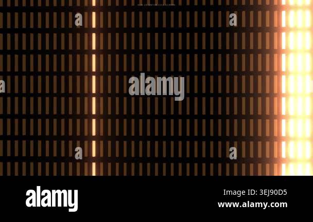 Abstract golden LED light columns flashing on a dark grid panel ...