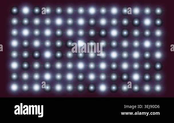 Abstract grid of flashing light bulbs glowing randomly with white and ...