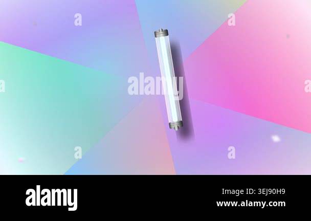 Animated glowing fluorescent lamp rotating on colorful pastel gradient ...