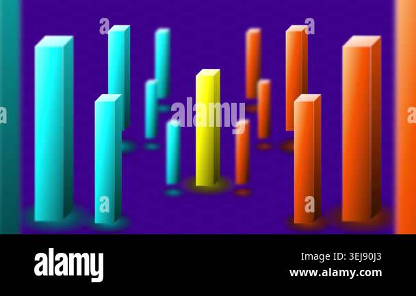 Abstract 3D bar graph with colorful rising and falling columns on a ...