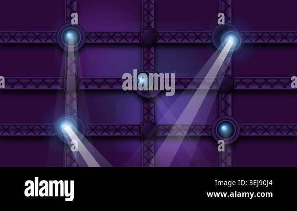 Animated stage spotlights on metal truss grid projecting moving light ...