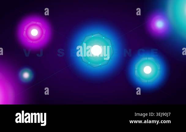 Abstract futuristic background with glowing neon circles and octagonal ...