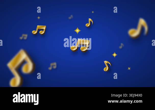 Elegant golden 3D musical notes and shining stars floating on a deep ...