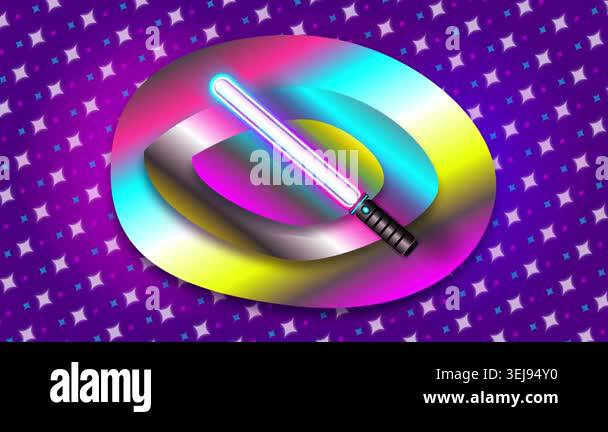 Futuristic glowing light sword on a vibrant holographic gradient ...