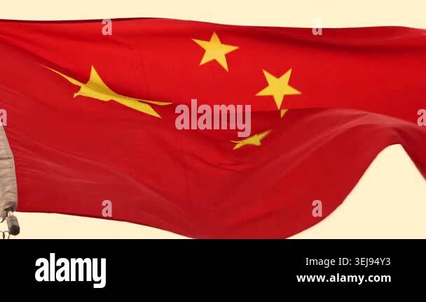 China national flag waving on flagpole outdoors closeup scene. High ...
