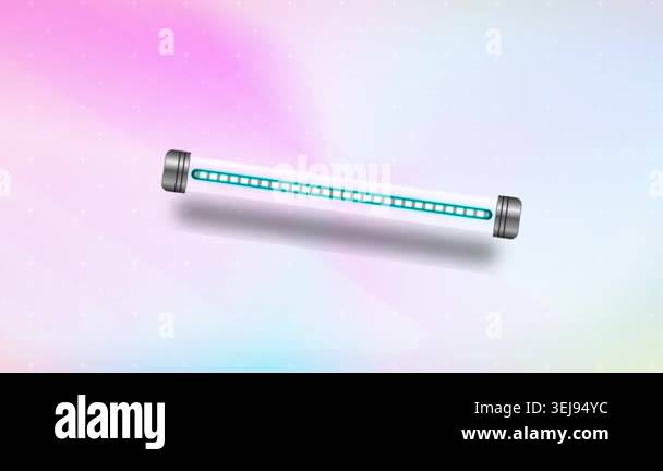 Futuristic glowing power cell cylinder floating on a soft pastel ...