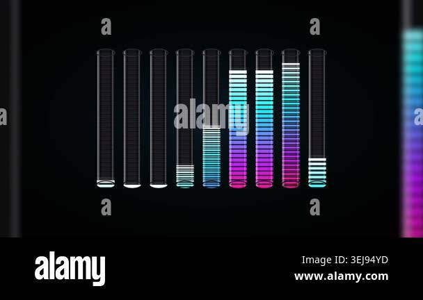 Digital animation of glass test tubes serving as a colorful audio ...