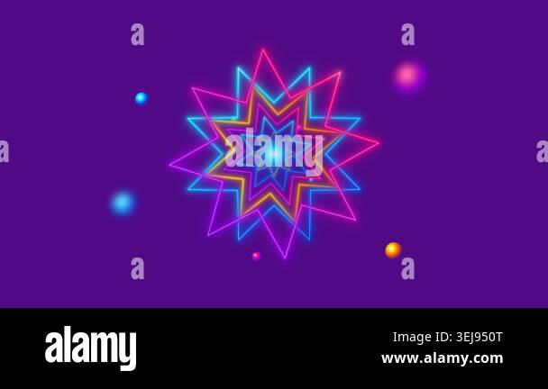 Colorful neon retro star tunnel loop animation, glowing spheres ...