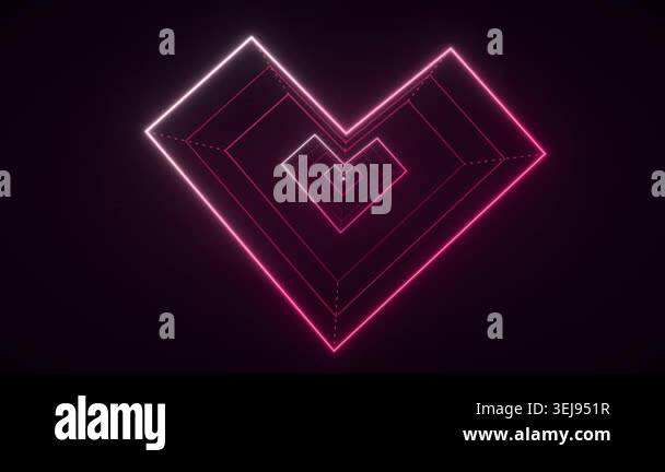 Neon heart tunnel animation on black background, retro futuristic ...