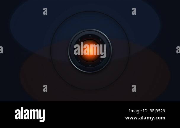 Futuristic digital camera eye with a pulsing glowing orange light ...