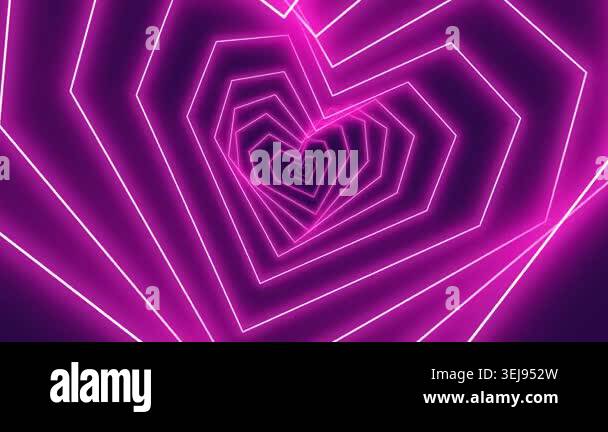 Infinite loop of pink neon hearts forming a glowing tunnel, romantic ...