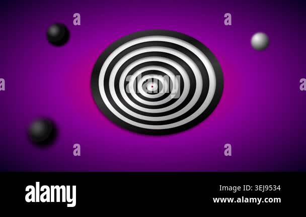Hypnotic black and white concentric rings spinning on a purple ...
