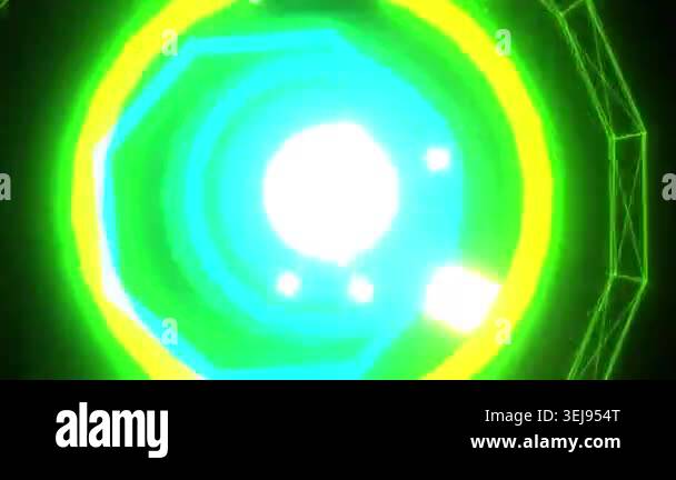 Pulsating neon tunnel of concentric geometric rings in vibrant pink ...