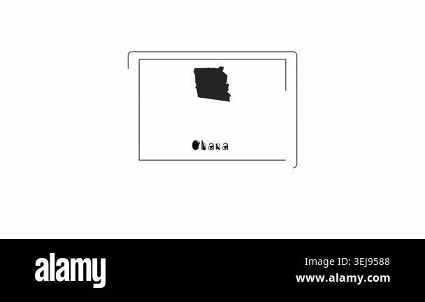 A simple line drawing of a laptop displaying the map of Ghana in black ...