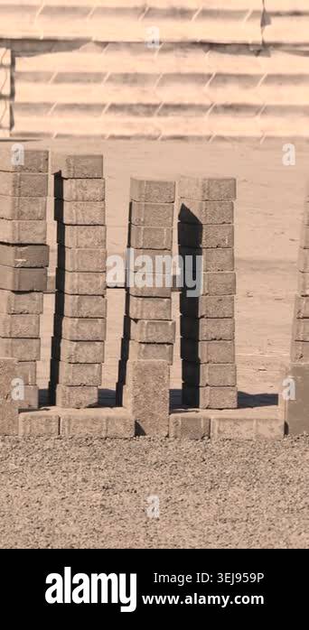 City street paving with cement bricks forming patterned urban surface ...