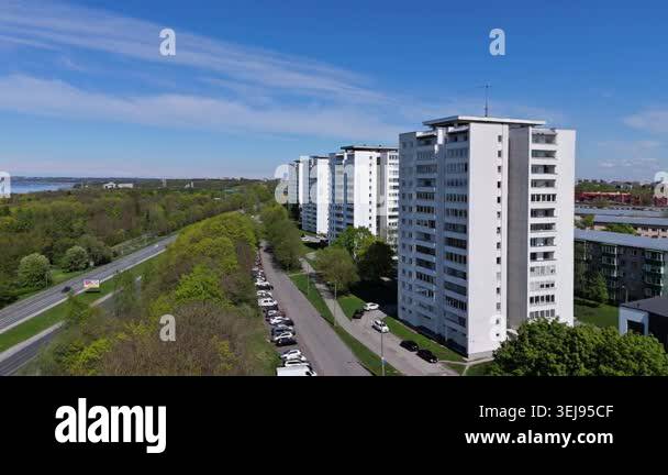 Aerial view of residential apartment high rise buildings in Majaka ...