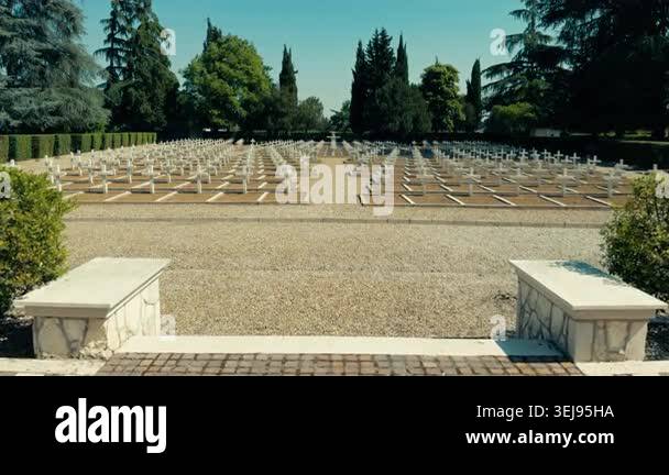 Memorial Day Cemetery With Rows of White Crosses. High quality 4k ...