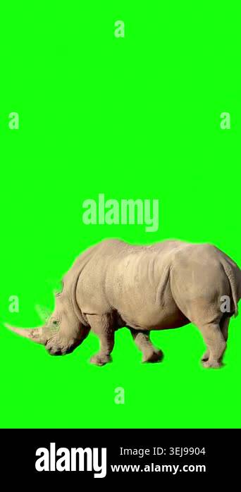 White rhinoceros walking and grazing on a green screen background Stock ...