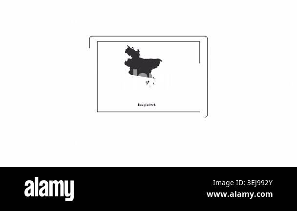 A simple line drawing of a laptop with the silhouette of Bangladesh on ...