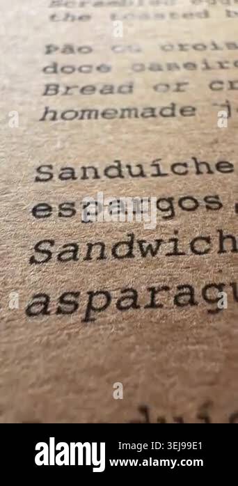 Closeup kraft paper menu showing typewriter font and grain texture ...