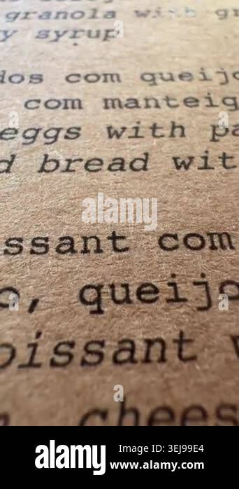 Closeup menu list showing avocado toast and kimchi sandwich entries on ...
