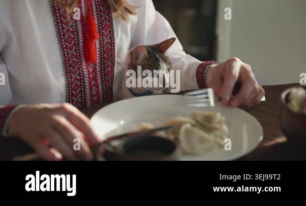 Man With Kid Boy Eat Food Lunch Dinner. Family in Ukrainian Traditional ...