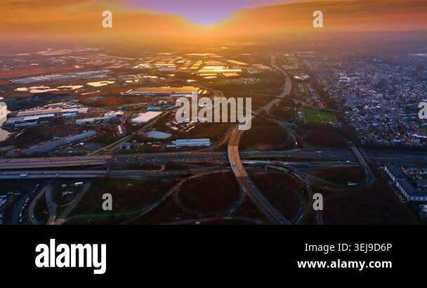 Complicated system of intertwining roads crossing the urban landscape ...