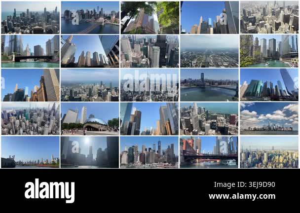 Diverse collage video with aerial and ground-level views of American ...