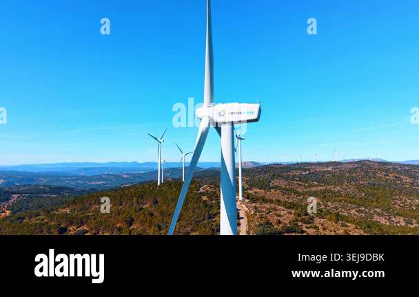 Alicante, Spain, 8 August 2025: Close up of wind turbine nacelle with ...