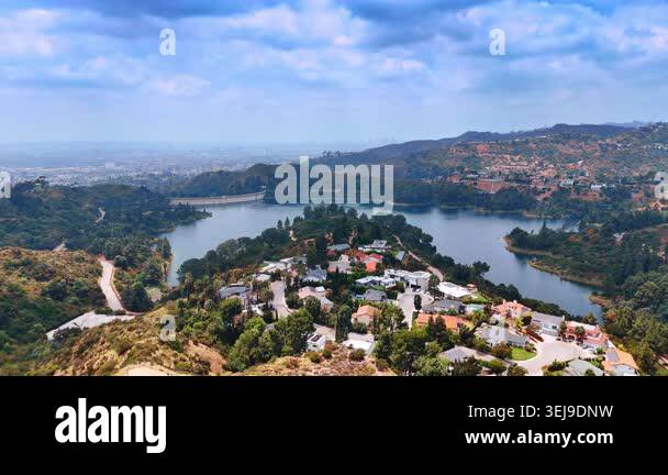 Hollywood Reservoir or Lake Hollywood surrounded with the hills ...