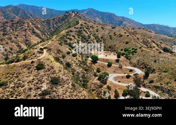 Distancing from Verdugo Motorway or Verdugo Fire Road. Drone footage ...