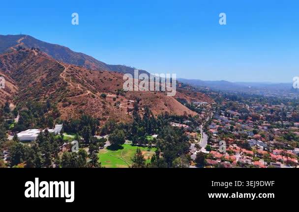 Approaching the Verdugo Mountains in Glendale, California, USA. Drone ...