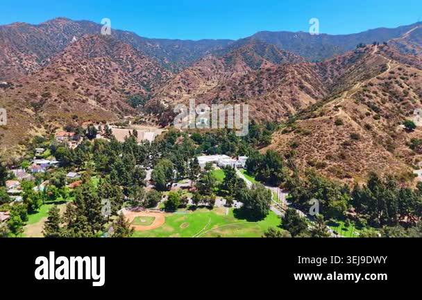 Green Brand Park at the foot of the Verdugo Mountains. View on the ...