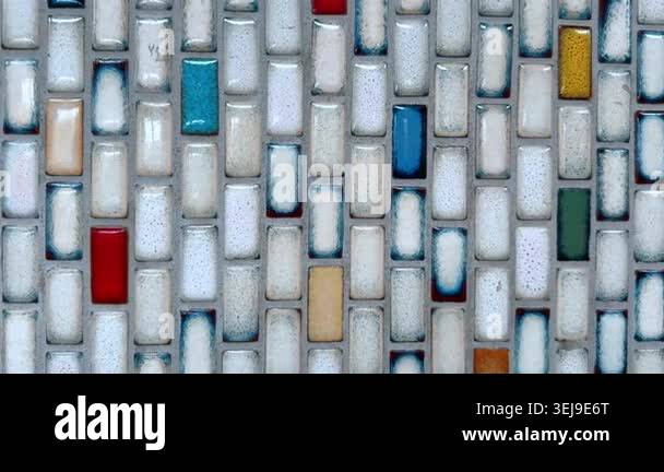Approaching a tiled surface of diverse rectangular pieces. Mosaic ...
