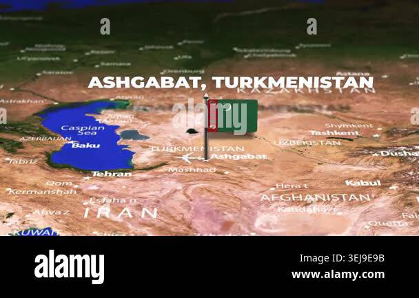 Flight From Ashgabat Turkmenistan to Ankara TURKEY with flag pins Stock ...