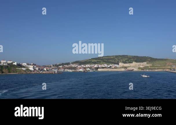 Panoramic View of Bozcaada Island Harbor and Historical Fortress ...