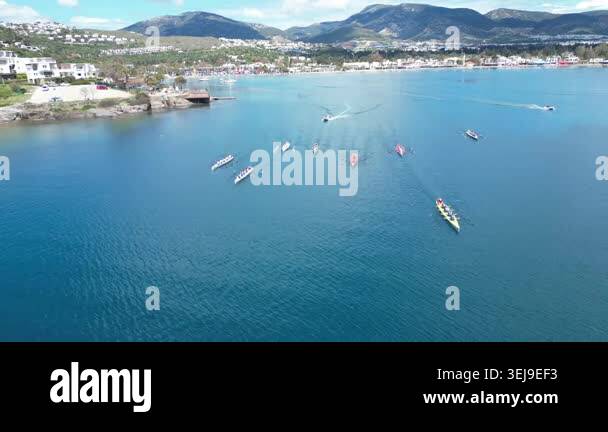 Aerial View of Professional Rowing Teams Competing in a Regatta near ...