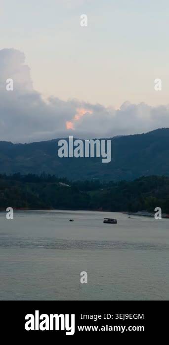 Vertical panoramic video of Guatape reservoir with smooth movement ...
