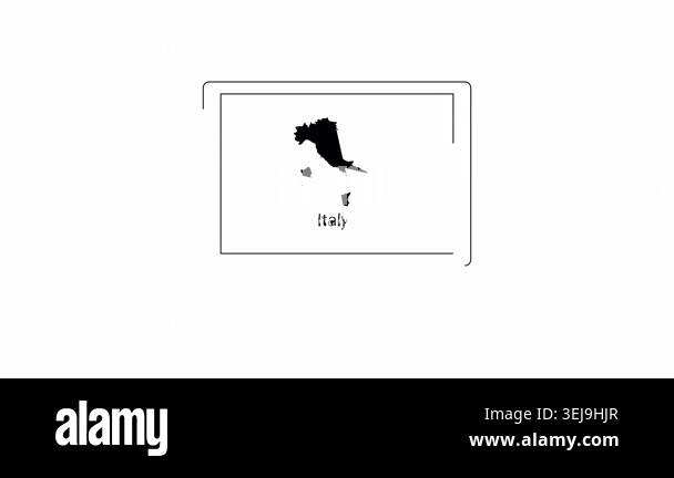 A simple line drawing of a laptop with the silhouette of Italy ...